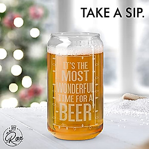 Beer Can Glass-It's The Most Wonderful Time For A Beer-Funny Christmas Present for Men and Women