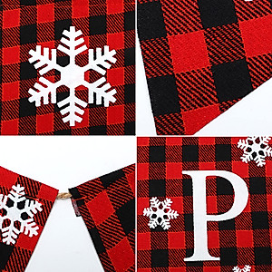 Plaid Happy Holidays Banner Burlap Christmas Rustic Bunting Banner for Christmas Hanging Decorations