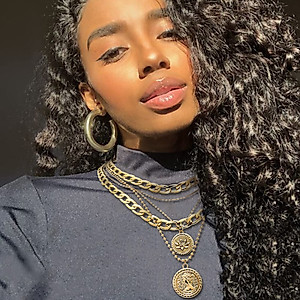 Cysincos Gold Layered Necklaces for Women Chunky Choker Link Chain 14K Golden Plated Pendant Necklace Handmade Dainty Layering Poppy Lotus Rose Necklaces Jewelry Birthday Gifts