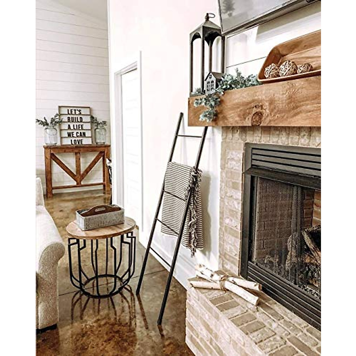 Blanket Ladder - Modern Rustic Decorative Metal Leaning Ladder Rack - 5 ft Tall Towel Drying and Display Rack, Quilt and Blanket Display Ladder