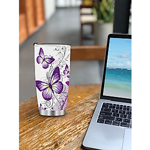 WIRESTER 20 OZ Stainless Steel Tumbler With Lid, Double Wall Vacuum Insulated Tumbler, Coffee Travel Mug Cup for Hot Cold Drinks - 2 Tone Purple Butterfly