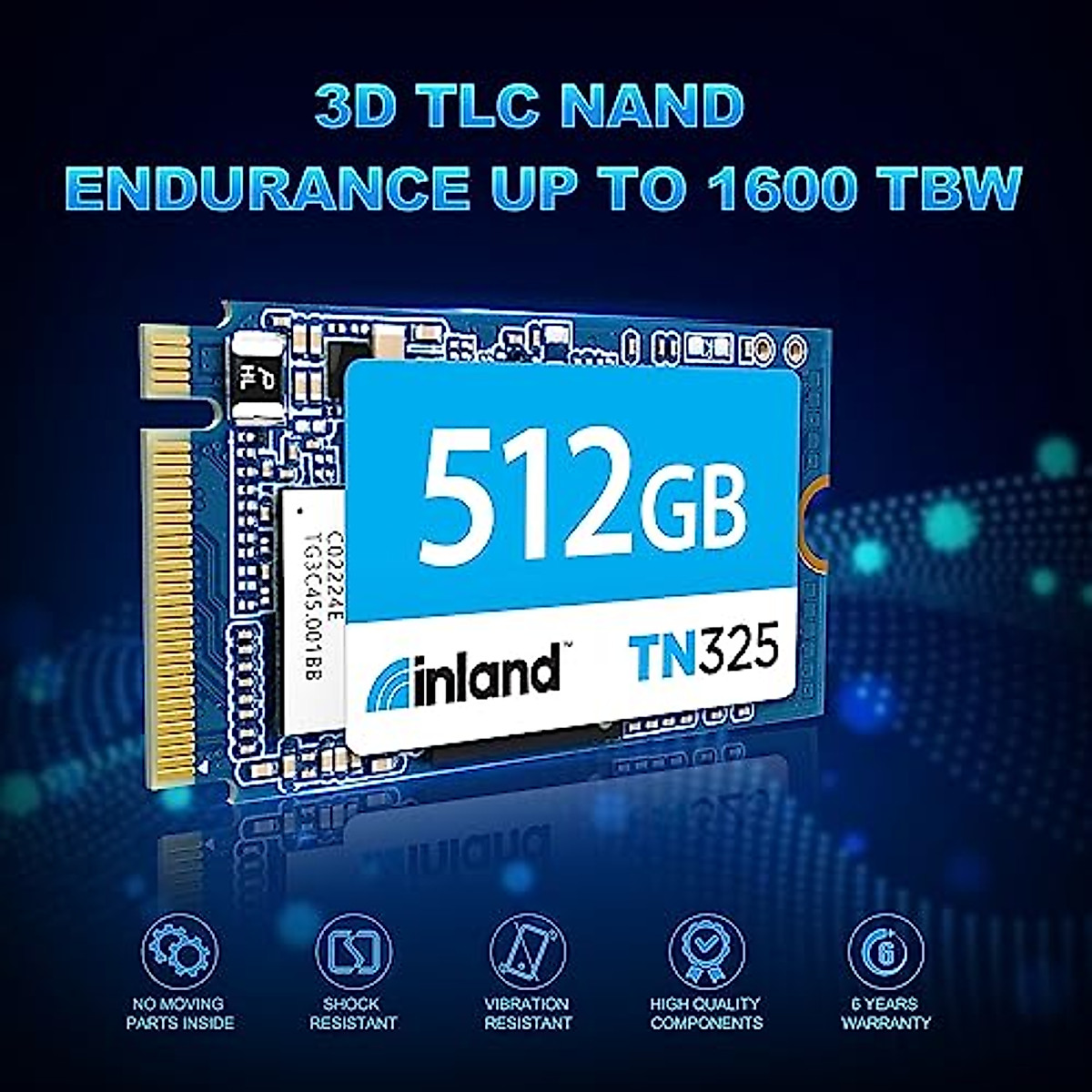 INLAND M.2 2242 512GB SSD NVMe PCIe Gen 3x4 Internal Solid State Drive 3D NAND TLC Read/Write Speed Up to 2,400/1,700 MB/s