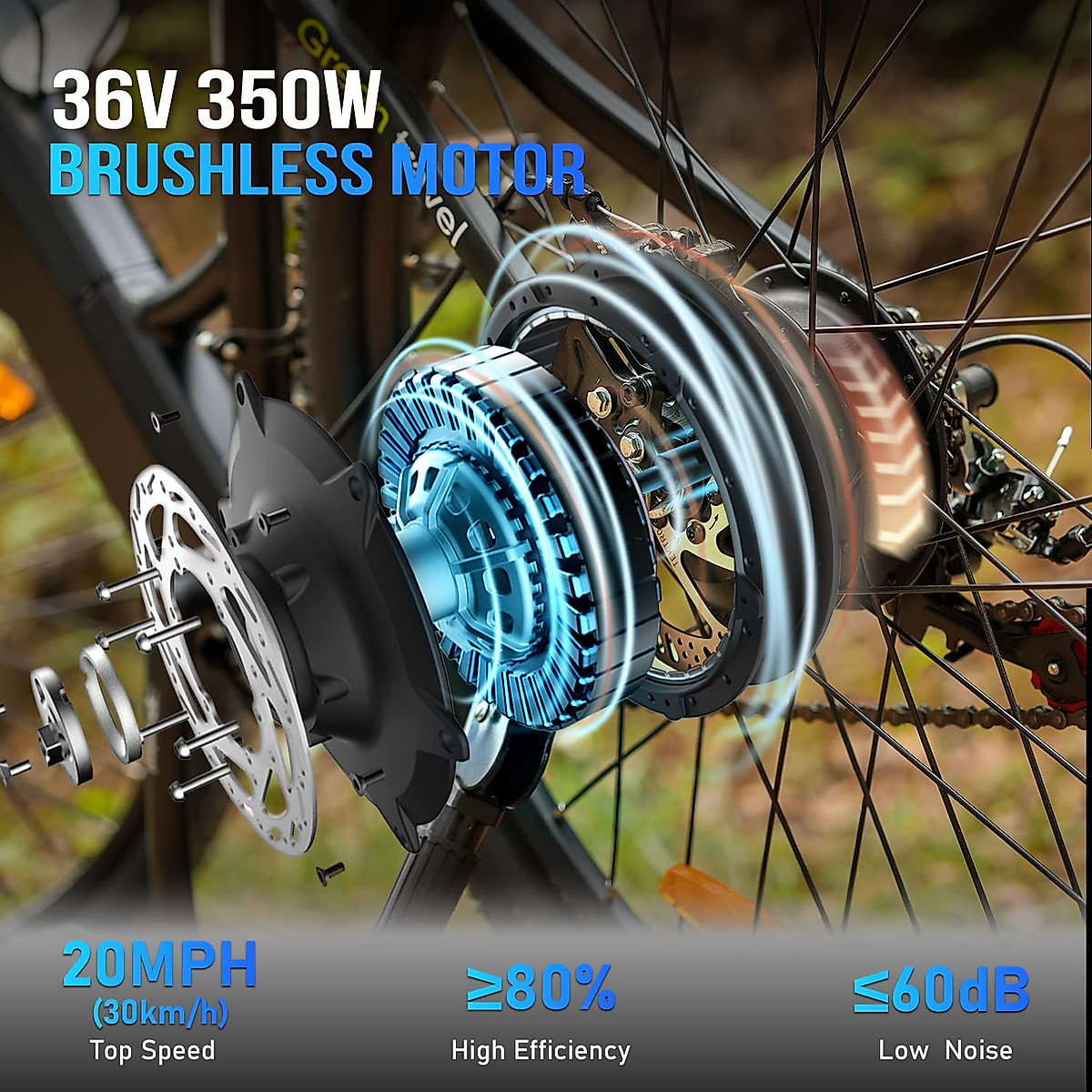 HOTEBIKE Electric Bike for Adults with 350W Motor 36V 10Ah Removable Battery 26" Ebike Cruiser Electric Bicycle Step-Thru Commuter Bike 21 Speed & Front Suspension