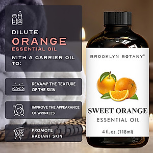 Brooklyn Botany Sweet Orange Essential Oil - Huge 4 Fl Oz - 100% Pure and Natural - Premium Grade with Dropper - for Aromatherapy and Diffuser