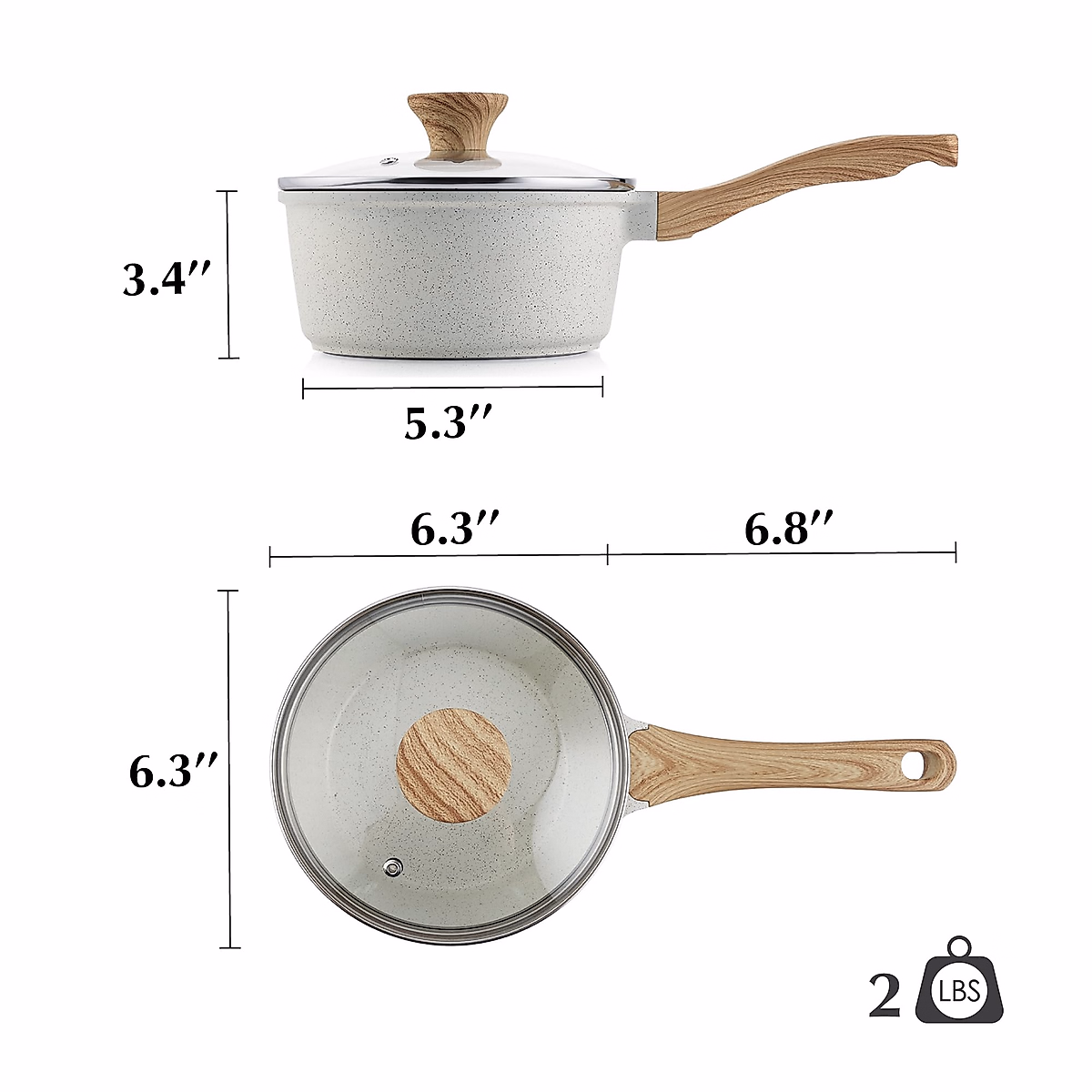 SENSARTE White Ceramic Nonstick Saucepan with Lid 1.5 Quarts, Small Cooking Pot with Stay Cool Handle, Induction Compatible Saucepot, White Granite Coating, PFOA/PFAS Free