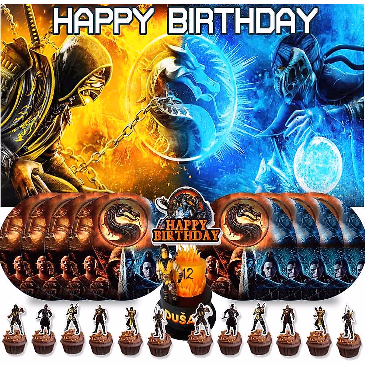 Mortal Kombat Party Supplies Plates Decorations Cake Topper Birthday Backdrop Background Decor