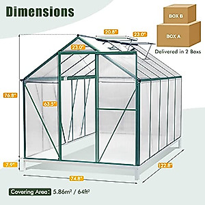 Upgraded 6.2' x 10.2' Hobby Polycarbonate Greenhouse Kits: w/Sliding Door, 2 Vent Window, Raised Base and Anchor Aluminum Heavy Duty Walk-in Greenhouses for Outdoor Backyard in All Season