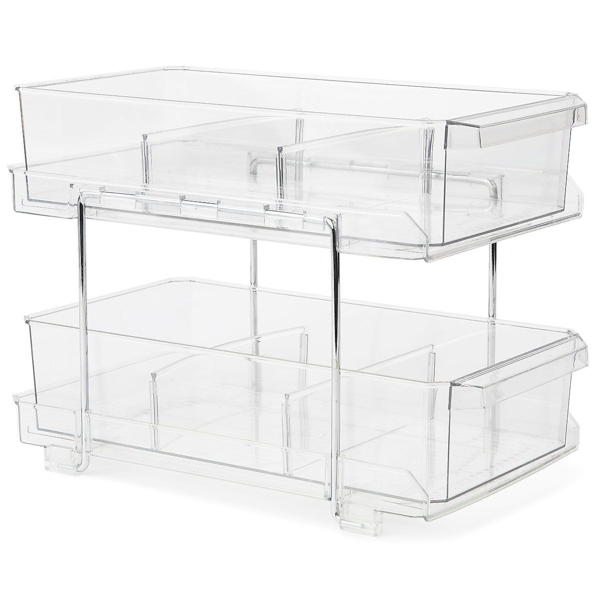 2-Tier Clear Organizer - Pull-Out Kitchen Pantry & Medicine Cabinet Storage - Bathroom Vanity Counter & Under-Sink Slide-Out Tray w/Dividers - Multipurpose Organizing Bins - Closet Container