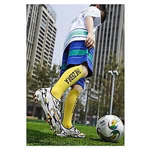 Fenlogft Kids Soccer Cleats Boys Girls Turf/FG/AG Athletic Football Shoes with Tape and Multiple Stud Types, Low-Top Leather Upper Sneakers (Gold Spike,1,Little Kid,Little_Kid)