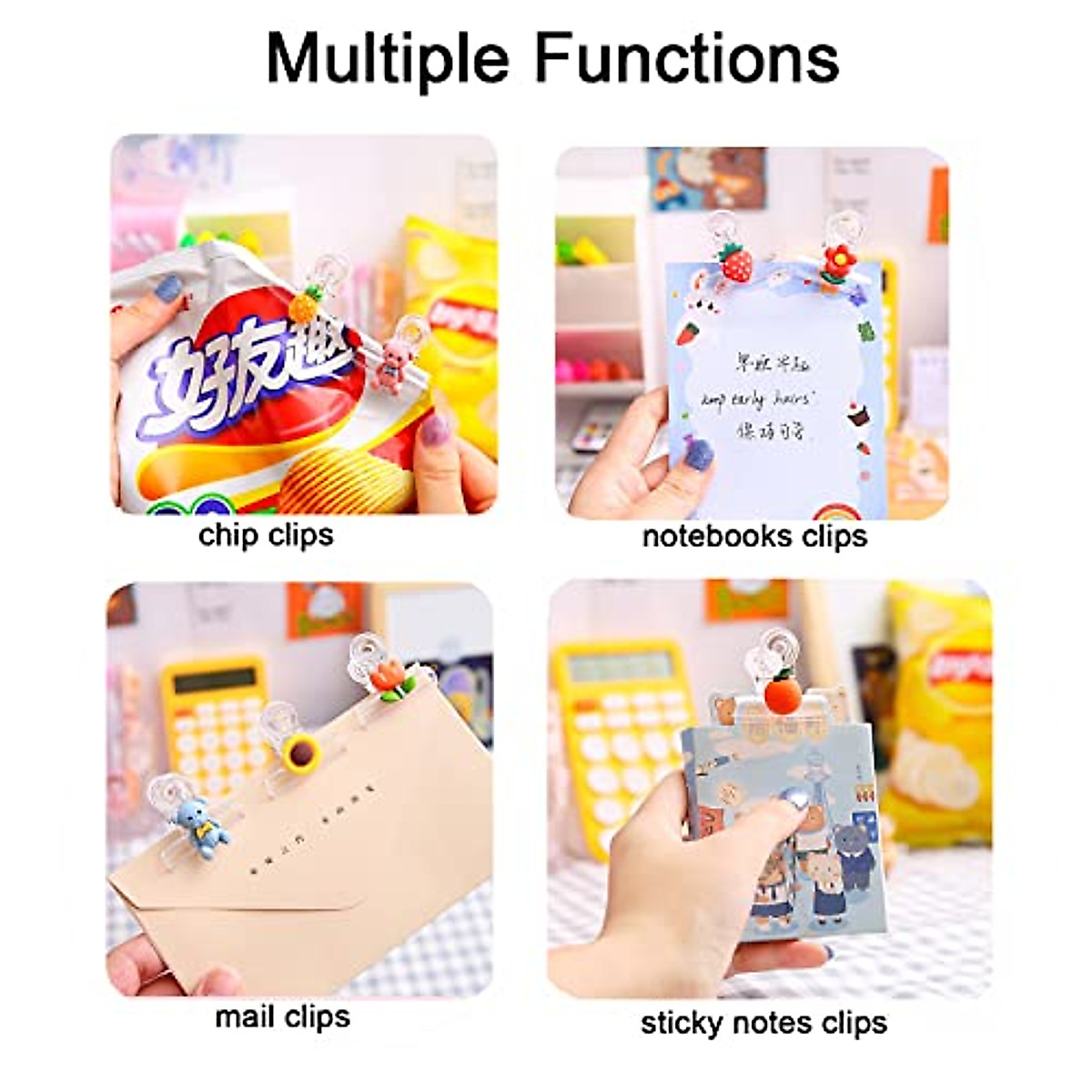 16 Pack Chip Bag Clips Transparent Kitchen Clips Cartoon Plastic Bread Bag Clips Cute Chip Clips Funny Bag Clips for Chips Snacks Food Storage