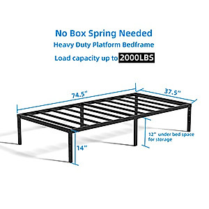 Meberam 14 Inch Twin Size Metal Platform Bed Frame Heavy Duty Mattress Foundation Support No Box Spring Need, Black