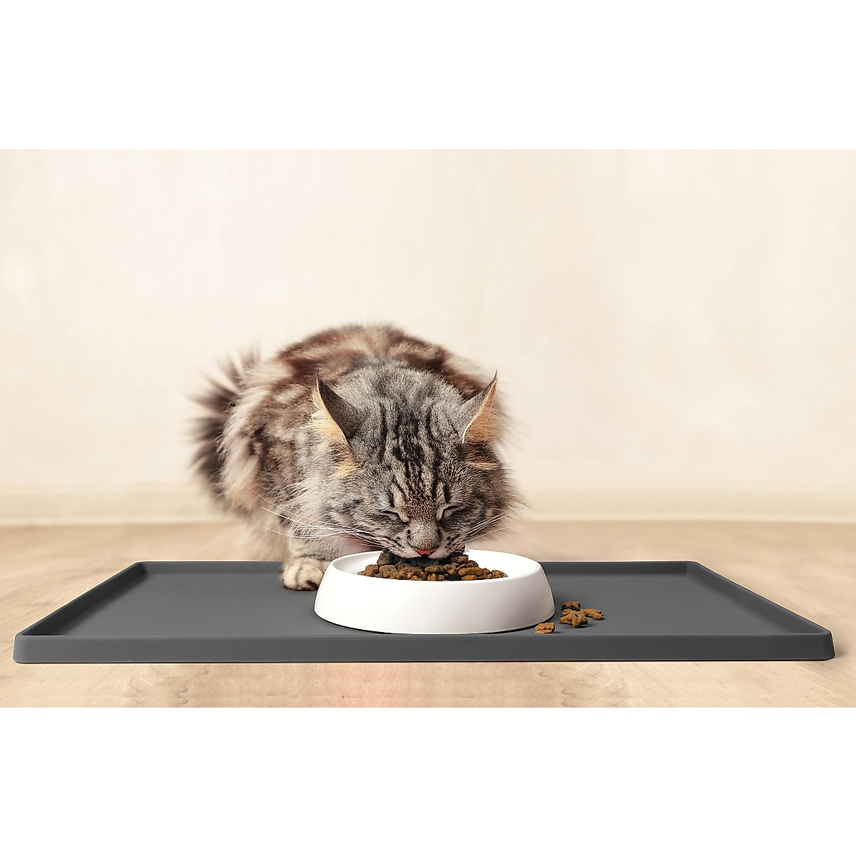 CatGuru Cat Food Mat, Small & Large Pet Food Mat, 100% Waterproof Cat Mat for Food and Water, Silicone Mat For Cat Bowls, Non-Slip Mat For Cat Food and Water Bowl or Cat Water Fountain (Small, Carbon)