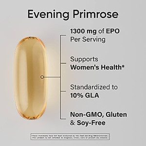 Sports Research Evening Primrose Supplement from Cold Pressed Oil - Softgels for Women’s Health & Skin Health - Gluten Free & Non-GMO GLA - High Potency 1300mg, 120 Count
