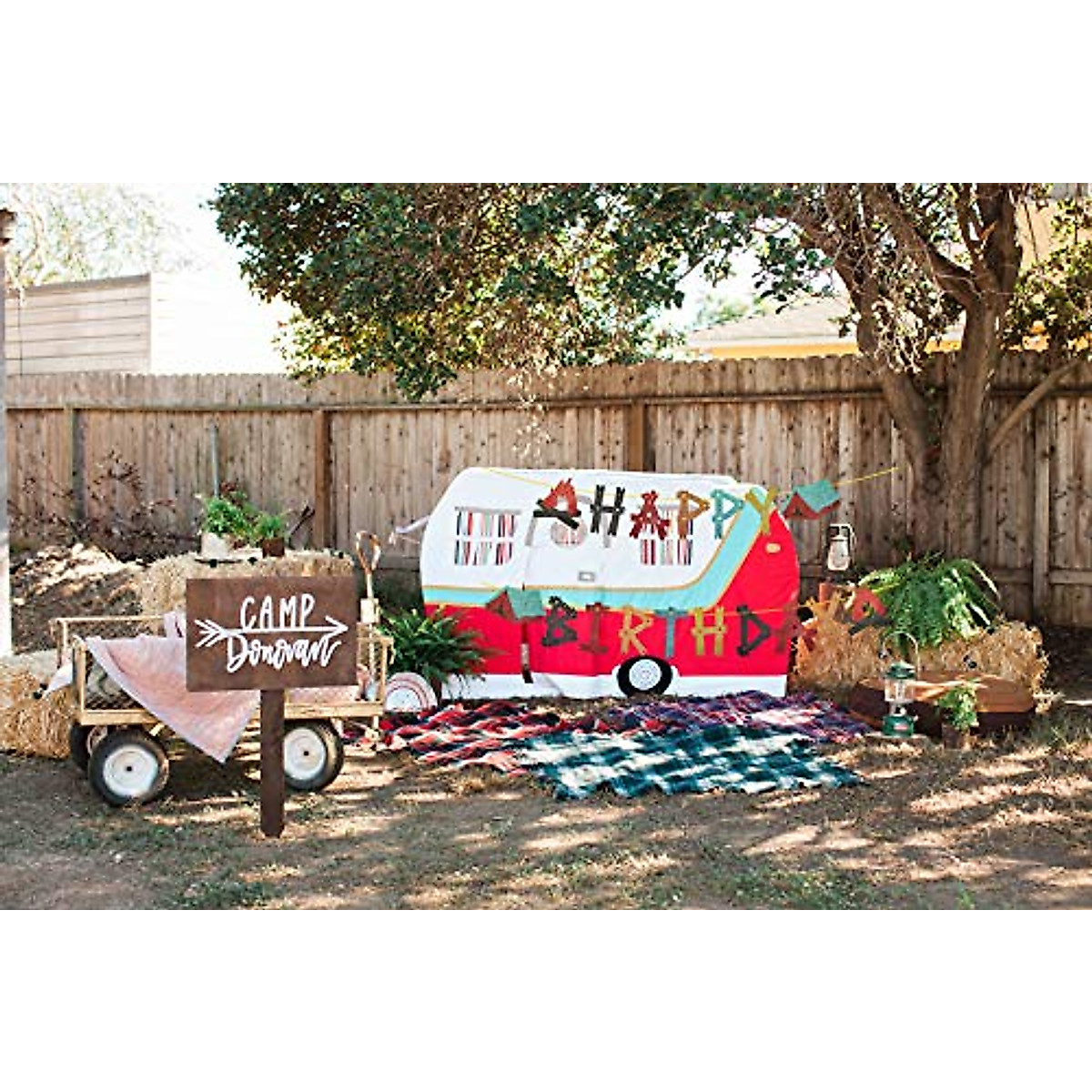 Camping Happy Birthday Banner, Glittery Camping Birthday Banner, Camping Birthday Party Decorations, Boys GirlS Camping Birthday Party Supplies Indoor Outdoor Home Yard Campsite Birthday Decor