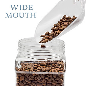 32oz Square Plastic Jars (4-Pack, Quart); Clear Rectangular 4-Cup Canisters w/Black Lids, Easy-Grip Side