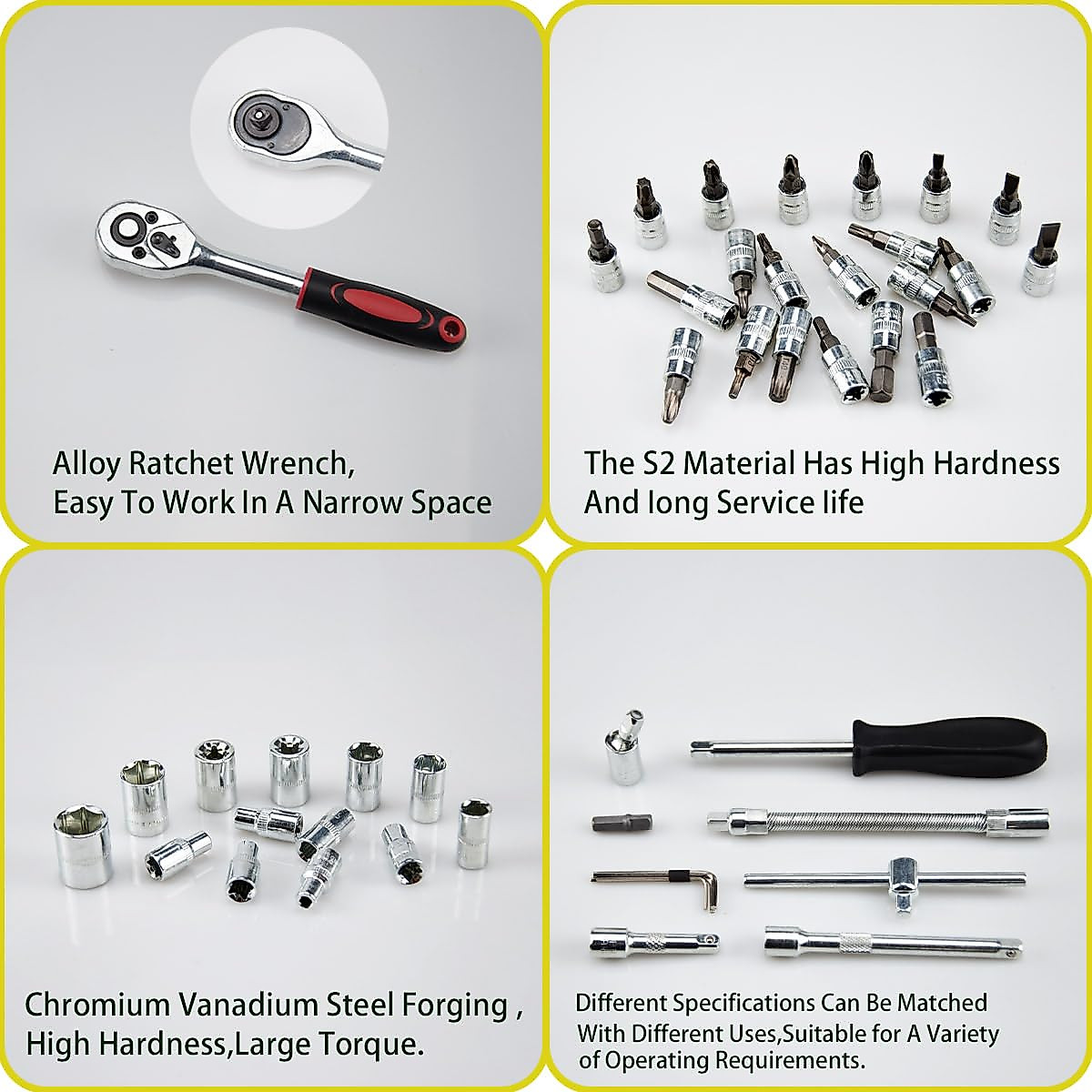 YZMLOL Ratchet Wrench Set and Drive Socket Set，46 Pieces 1/4 inch Drive Socket Ratchet Wrench Set,Includes Metric Bit Socket Set and Extension Bar for Auto/Motorcycle Repairing and Household.