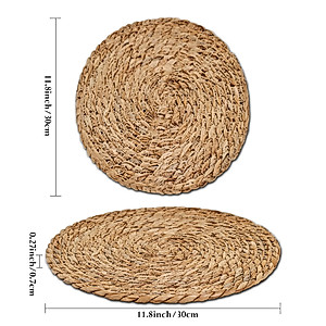 Defined Deco Woven Placemats Set of 10,12" Round Rattan Placemats,Natural Hand-Woven Water Hyacinth Placemats,Farmhouse Weave Place Mats,Rustic Braided Wicker Table Mats for Dining Table,Home,Wedding.