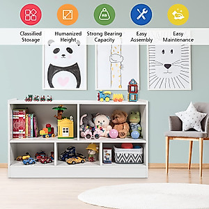 Costzon Toy Storage Organizer for Kids, 5-Section School Classroom Storage Cabinet for Organizing Books Toys, Wooden Bookshelf Daycare Furniture for Playroom, Kids Room, Nursery, Kindergarten (White)