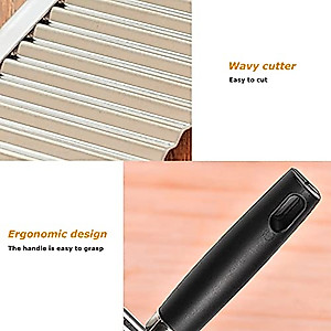 2 Pcs Potato Crinkle Cut knife, Stainless Steel Wavy Slicer, Decorative Knife for Fruits and Vegetables, Home Kitchen Wavy Blade Cutting Tool. For Carrot,Cheese,Potatoes Decoration Gadget (Black+Red)