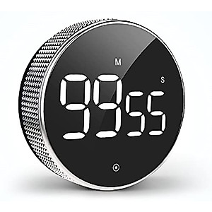 Digital Kitchen Timer Magnetic Countdown with Large LED Display, Silent Classroom Timer for Kids Teachers, 3-Level Volume Round Count Up Timer for Cooking Baking, Easy Operation for Seniors Silver