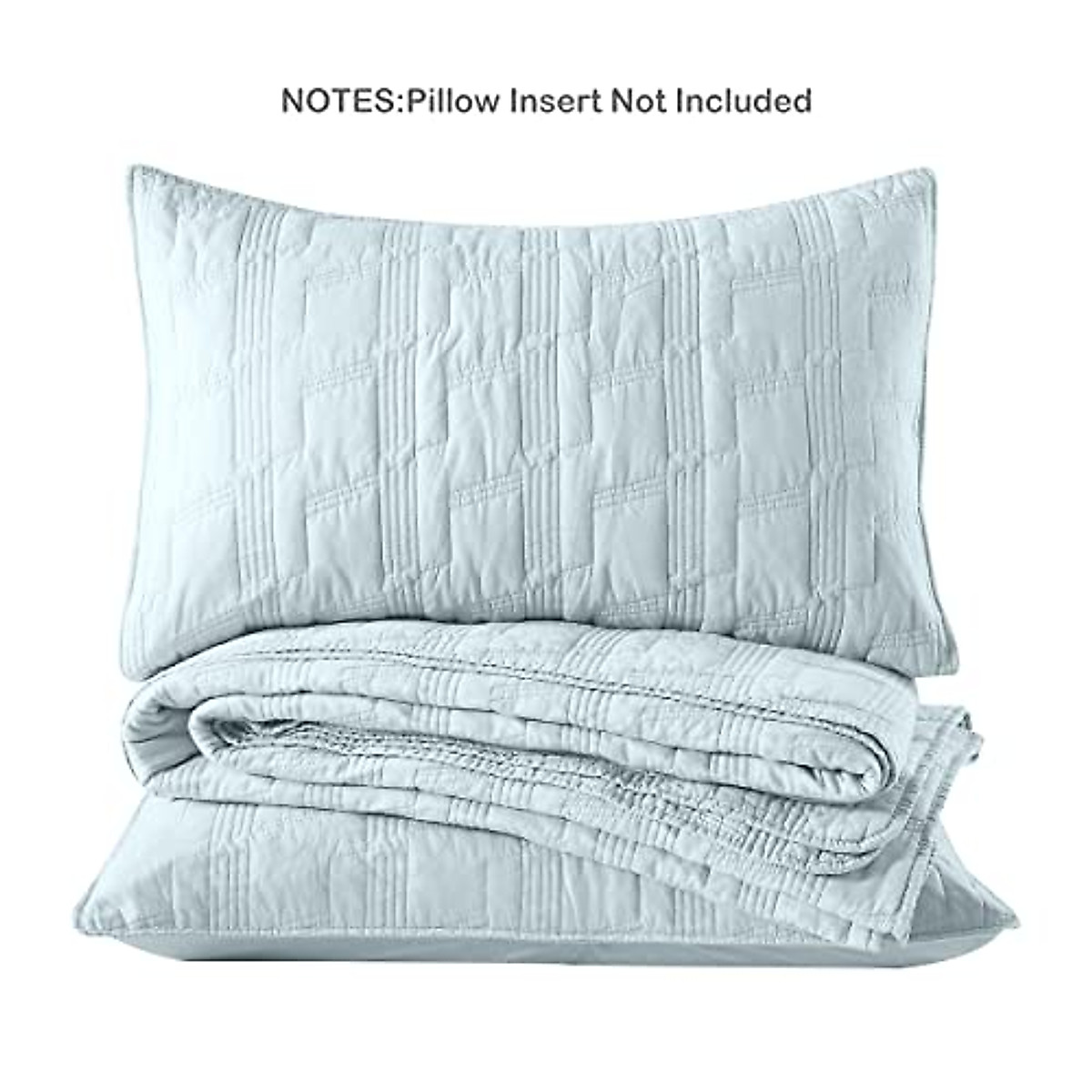 100% Cotton Quilt Set Queen Size, Baby Blue Pre-Washed 3-Piece Bedspread Coverlet Set, Cozy Lightweight Stitching Decorative Bedding Cover with 2 Shams in Geometric Pattern Rustic Style for All Season