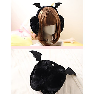 Kawaii Cute bat wing Ear muffs Faux Fur Warm Earmuffs Cute Outdoor Ear Warmers Black Women Girls Christmas Party Halloween (bat wing earmuff black)
