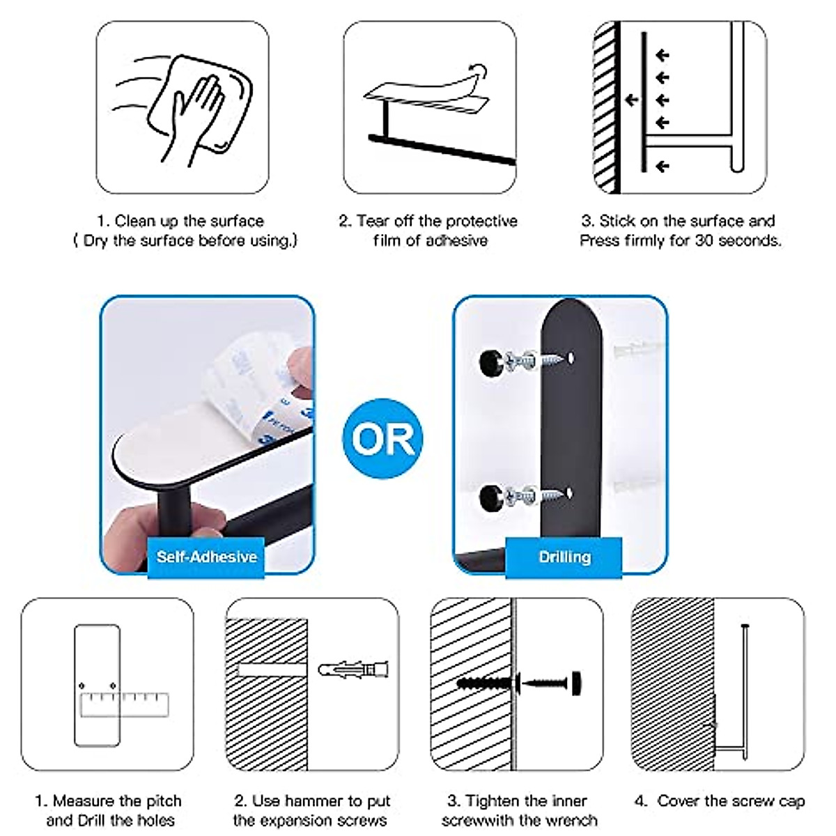 Angjiny Paper Towel Holder Wall Mount, Self Adhesive Or Drilling Under Cabinet Kitchen, Stainless Steel Paper Towel Roll Rack, Towel Roll Hanger for Bathroom(Silver)