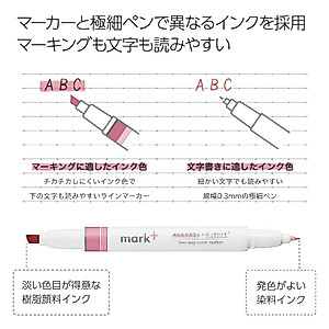KOKUYO 2-Way Vivid Highlighter 5 Colors Set. Mark+ Dual Tips Markers, Quick Dry Chisel Fine Tip 5 Pack of Gold, Gray, Light Green, Navy, Red. Japan Import (PM-MT200-5S2)