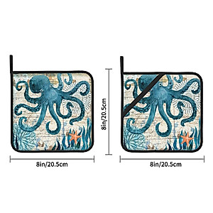 Sea Animals Octopus Pot Holders Set of 2 with Loop Heat Resistant Hot Pads for Cooking Baking Grilling