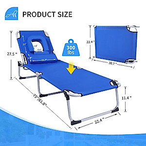 FirstE Portable Beach Lounge Chair 2PCS, Sunbathing Recliner with Tanning Face Hole Removable Pillow, Folding Beach Chaise Chair with 4 Position Adjustable, Outdoor Lounge Chair for Patio Pool