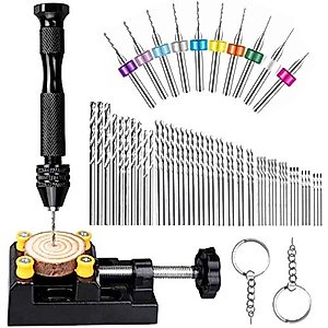 62 Pieces Pin Vises Hand Drill Bits Set Micro Twist Manual Rotary Hobby Drill Tools with Clamp for Jewelry Making, Craft Carving, DIY, Woodworking, Plastic, Shells, Resin or Model Making (0.3-3.0mm)