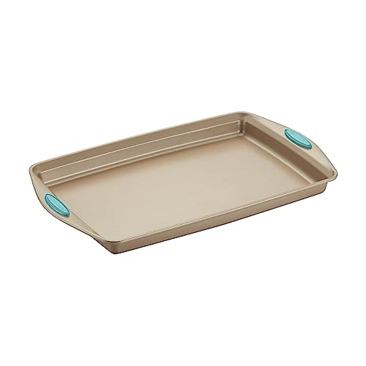 Rachael Ray Cucina Bakeware Set Includes Nonstick Bread Baking Cookie Sheet and Cake Pans, 5 Piece, Latte Brown with Agave Blue Grips