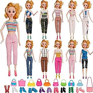 SOTOGO 30 Pieces Doll Clothes and Accessories for 11.5 Inch Girl Doll Include Random Style 10 Sets Tops and Pants,10 Bags and 10 Pairs Shoes