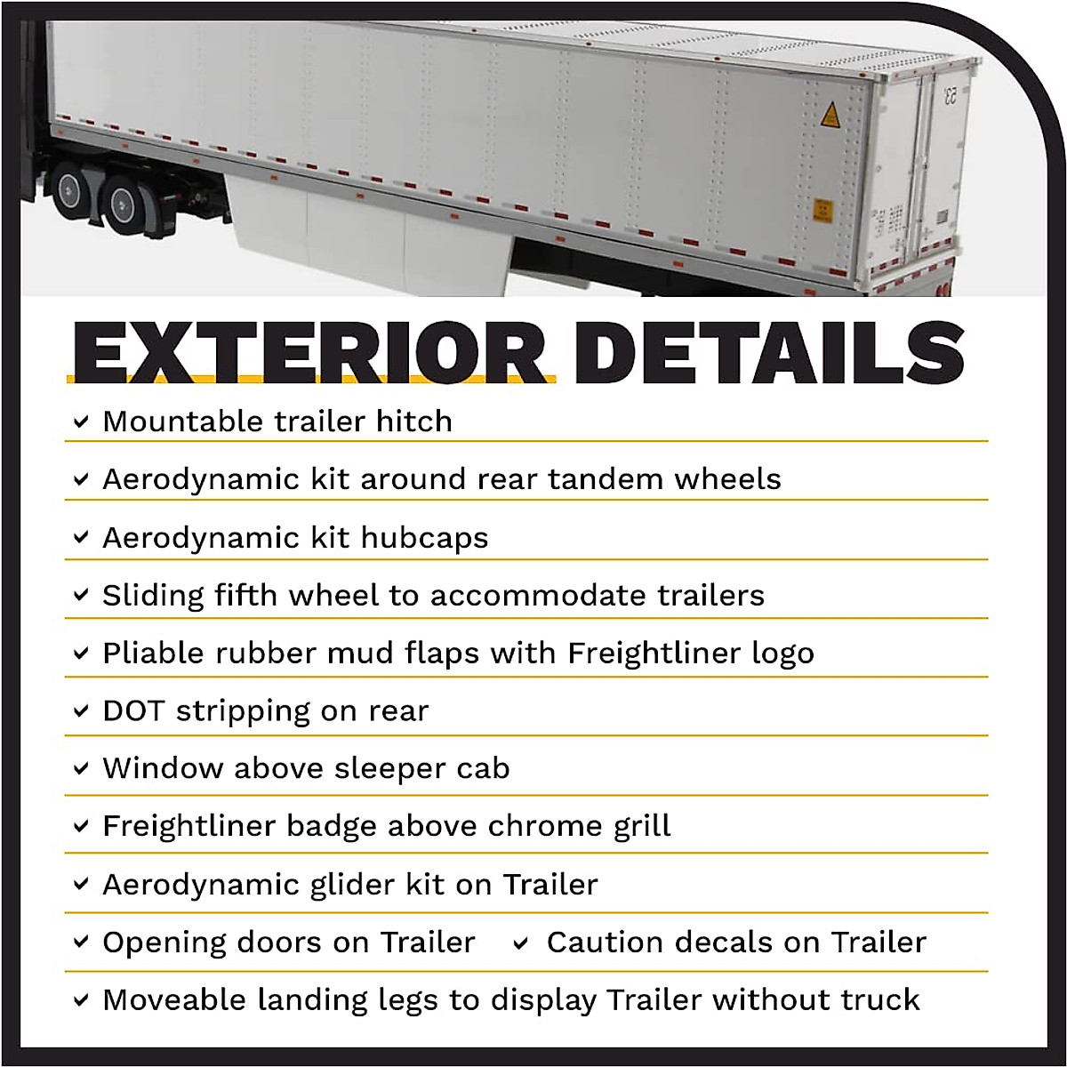 Diecast Masters Freightliner Cascadia SBFA Tandem Truck | 1:50 Scale Model Semi Trucks | 72" Sleeper Cab & 53" Dry Cargo Van | Black Diecast Model 71047