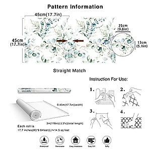 HAOKHOME 93042 Peel and Stick Wallpaper Green/White Eucalyptus Leaf Floral Wall Mural Home Nursery Boho Decor 17.7in x 9.8ft