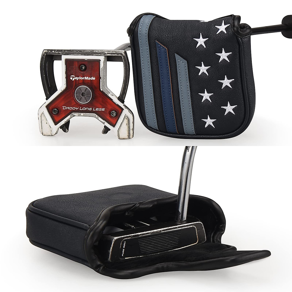 Craftsman Golf Blue Strips Large Square Mallet Putter Cover for Bettinardi BB55 Taylormade Spider Ghost etc.