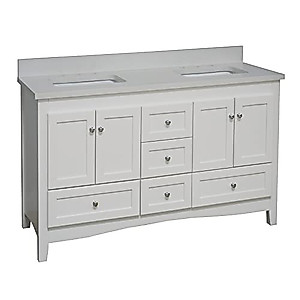 Kitchen Bath Collection Abbey 60-inch Double Bathroom Vanity (White/Quartz): Includes White Cabinet with Stunning Quartz Countertop and White Ceramic Sinks