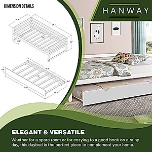 Hanway Solid Pine Wood Frame Twin Daybed with Pull Out Trundle, Twin Size Trundle Daybed/Twin Daybed Frame Wood, No Box Spring Needed, Easy Assembly (White)