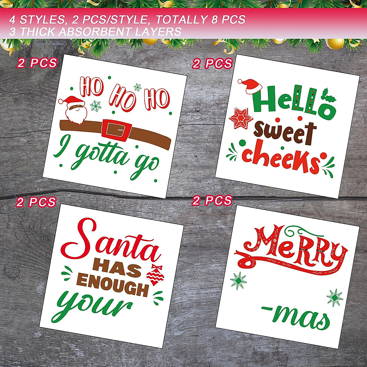 Cholemy 8 Rolls Merry Christmas Toilet Paper Funny Santa Claus Toilet Paper Fun Gag Gifts Christmas Stocking Stuffers for Xmas Party, White Elephant, Bathroom Decor, 3 Ply 4 Style