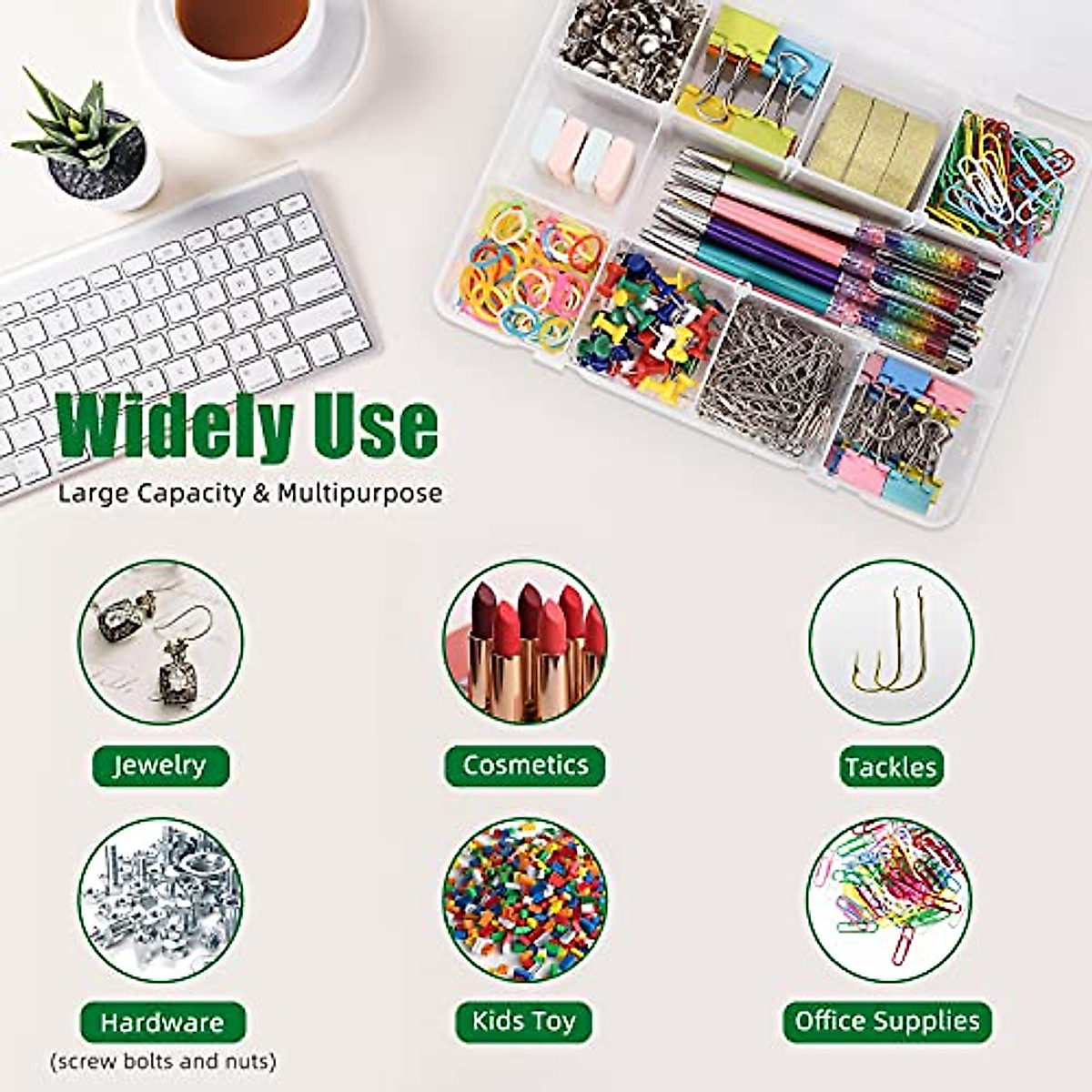 iBune 12 Grids Plastic Compartment Container, Bead Storage Organizer Box Case with Adjustable Removable Dividers for Jewelry Craft Tackles Tools, Size 8.8 x 7.1 x 2.3 in, White