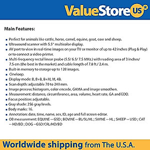 Portable Ultrasound Scanner Veterinary Pregnancy V16 with 7.5 MHz Rectal Probe for Cattle, Horse, Camel, Equine and Cow.