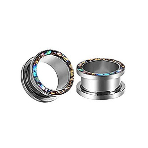 KUNIU 12PCS CZ Gems Ear Tunnels ear Plugs ear Gauges Seashell Floral Screws Stretcher ear Expander Set Piercing Jewelry 2g-3/4