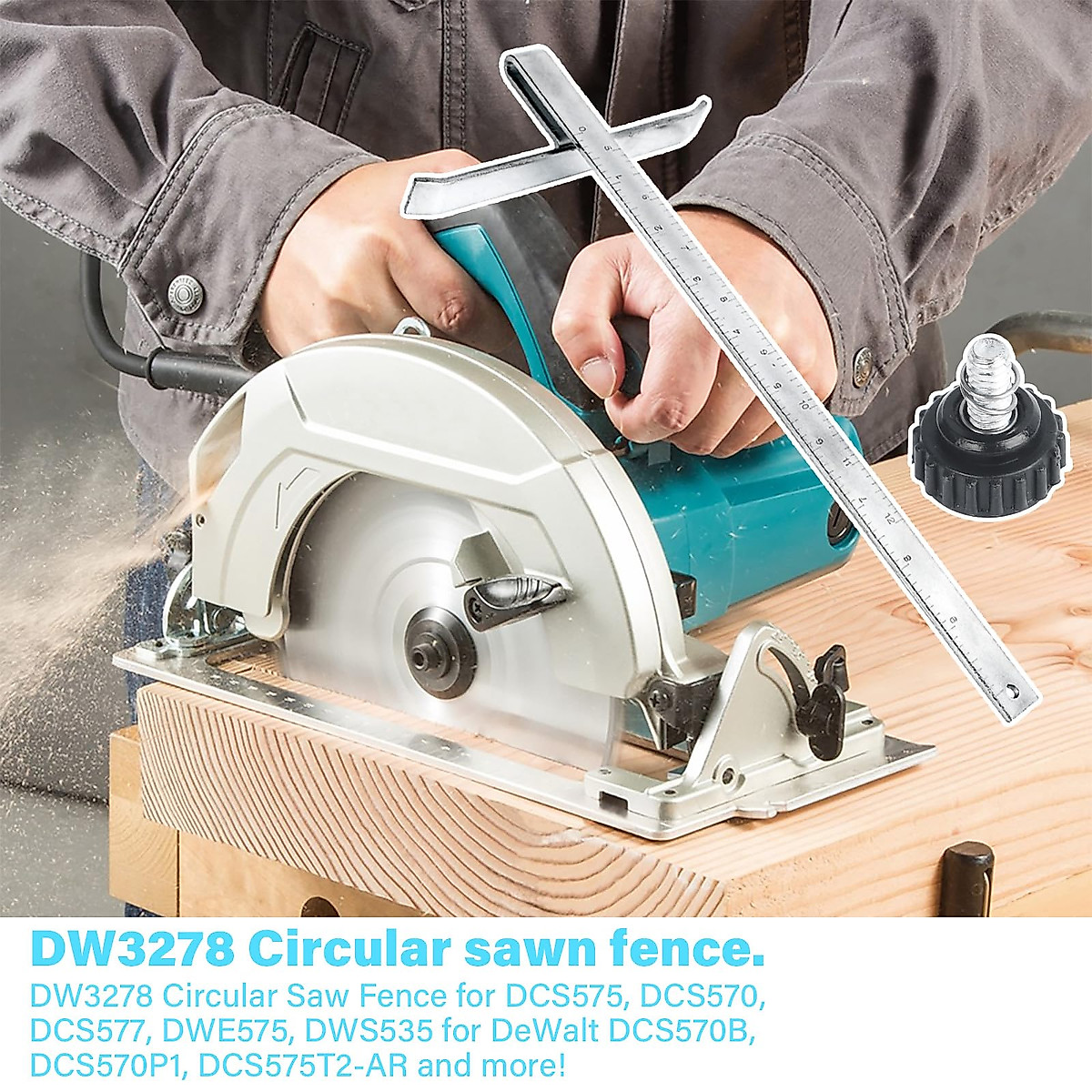 DW3278 Circular Saw Rip Fence, Cutting Fence for DEWALT DWE575, DWE575SB, DWE364, DWS535 and DW384 Circular Saw with Round Head Stop Screw and Spring