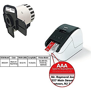 Compatible Brother DK 2251 Thermal Label for Brother Printer QL-820NWB QL 810W QL800-2.4" x 50' Black/Red on White Continuous Feed Labels 1 Roll + 1 Refillable Cartridge
