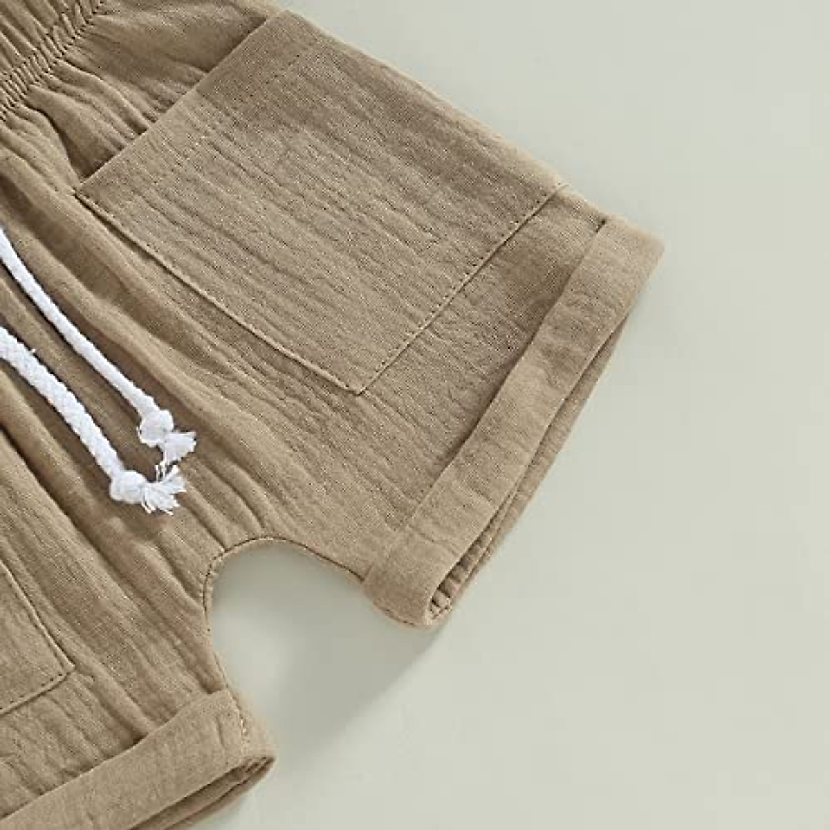 Nyapruwe Toddler Baby Boys Summer Clothes Short Sleeve T-shirt Elastic Waistband Rolled Short Cotton Linen 2Pcs Outfits (White, 18-24 Months)