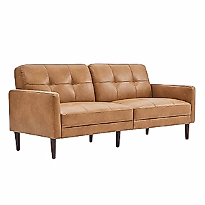 CHITA Mid-Century Sofas Furniture 73.2''W Faux Leather Sofa Couch Sets for Living Room Apartment, Cognac Brown