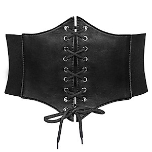 JASGOOD Women’s Elastic Costume Waist Belt Lace-up Tied Waspie Corset Belts for Women, Black,Fits Waist 27-30 Inches