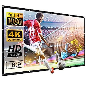 DBPOWER Projector Screen 100 inch, 16:9 HD 3D Foldable Anti-Crease Portable Projector Movie Screen for Home Theater Indoor Outdoor Support Double Sided Projection