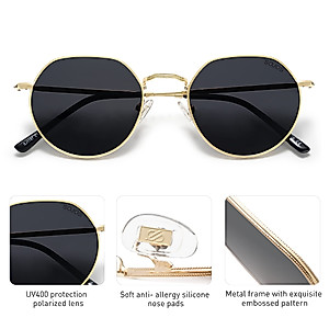 SOJOS Round Polygon Polarized Sunglasses for Women Men Retro Classic Vintage Shades SJ1157 Black Lens