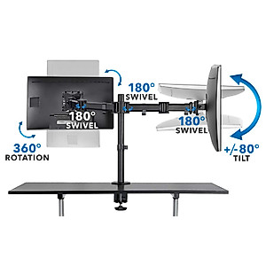 Mount-It! Mobile Standing Desk with Dual Monitor Mount - 40 Inch Wide Height Adjustable Rolling Computer Workstation with Four Wheels,
